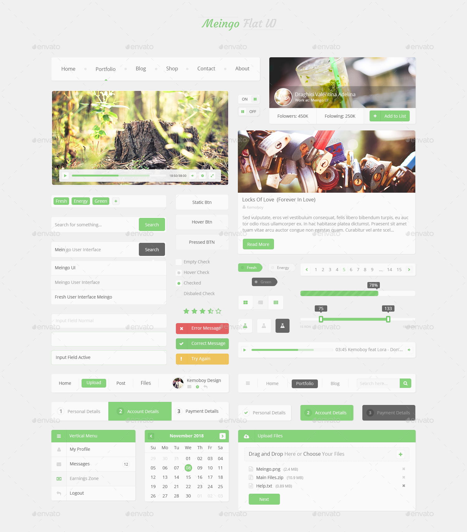 Meingo-Fresh Flat User Interface, Web Elements | GraphicRiver
